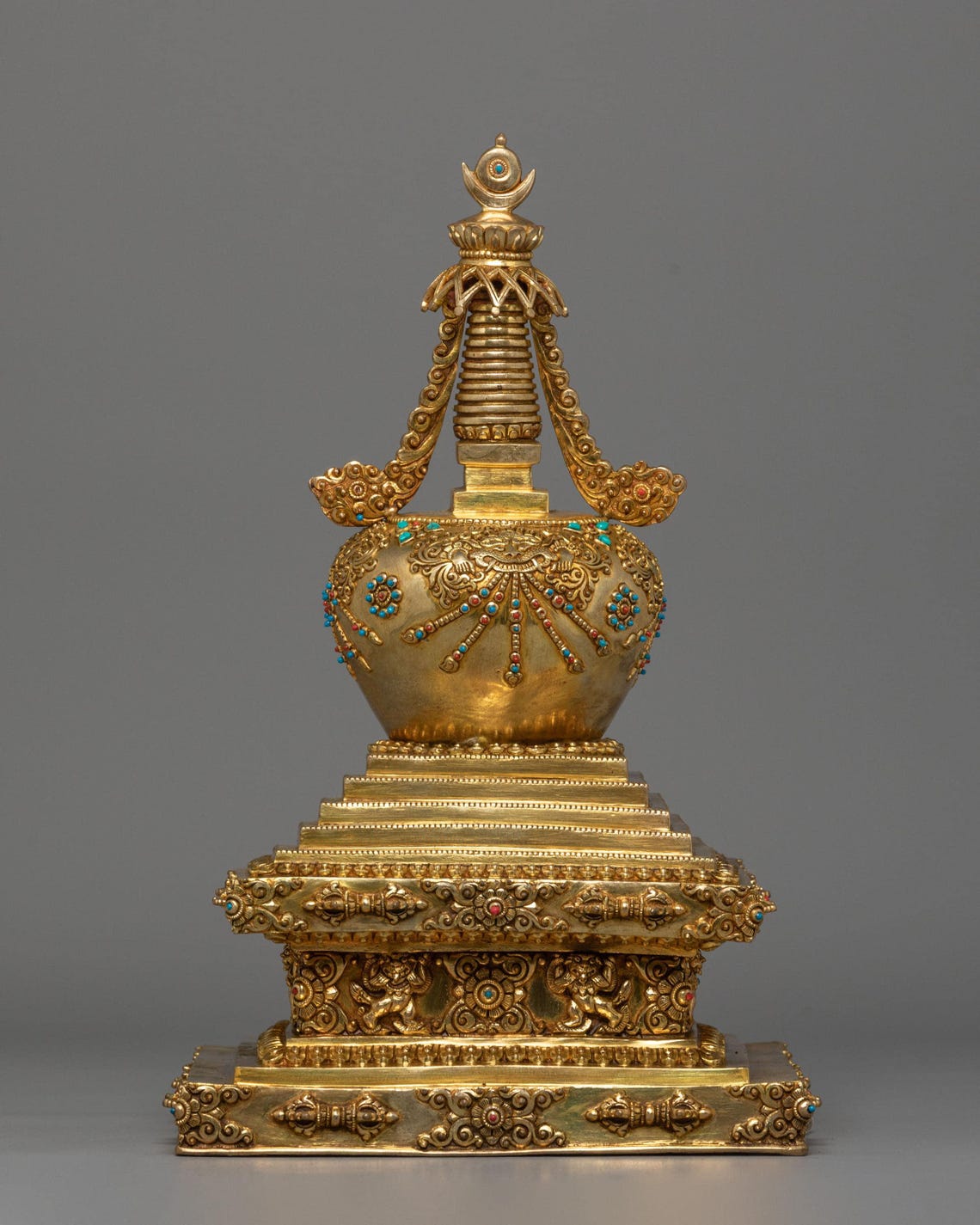 Sacred Tibetan Buddhist Stupa Reliquary | Gold Plated Copper Chorten ...