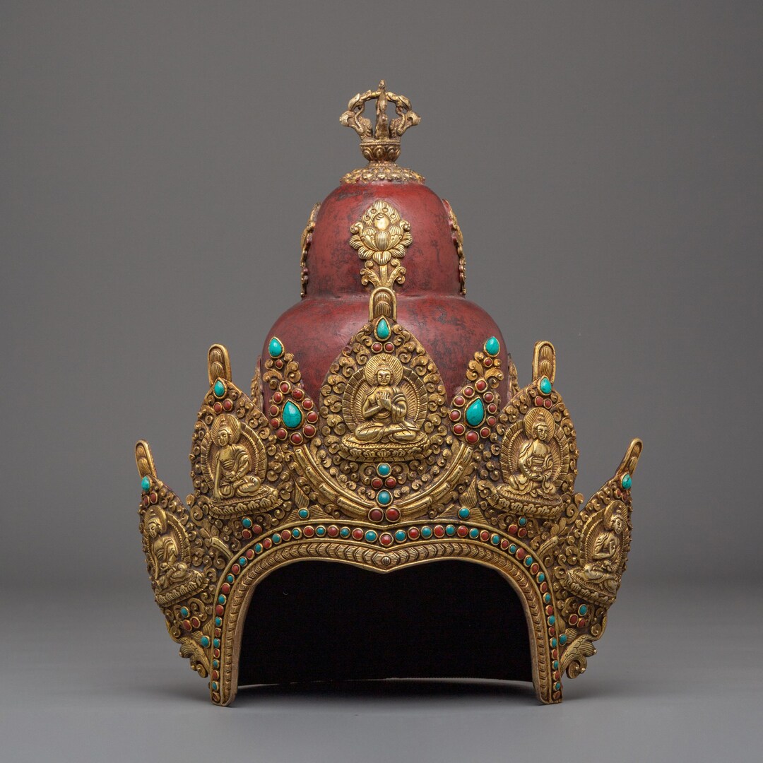 Traditional Himalayan Handcrafted Crown | Gold - Plated Tibetan Ritual ...