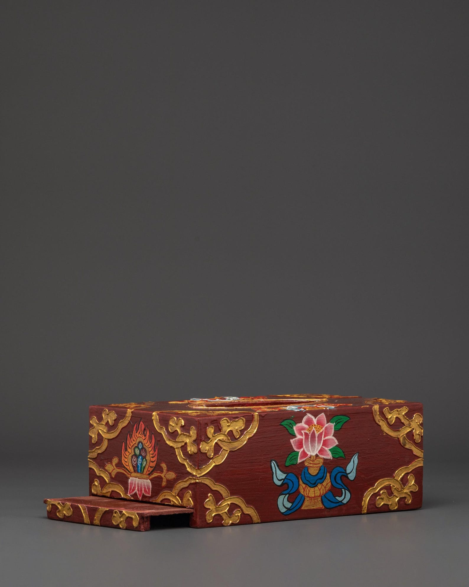 Handcrafted Tibetan Tissue Box With Floral Design | Wooden Body With ...