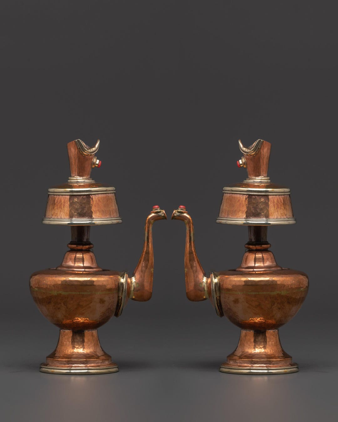 Copper Bumpa Set With Bird-form Spouts | Tibetan Ritual Water Vessels ...