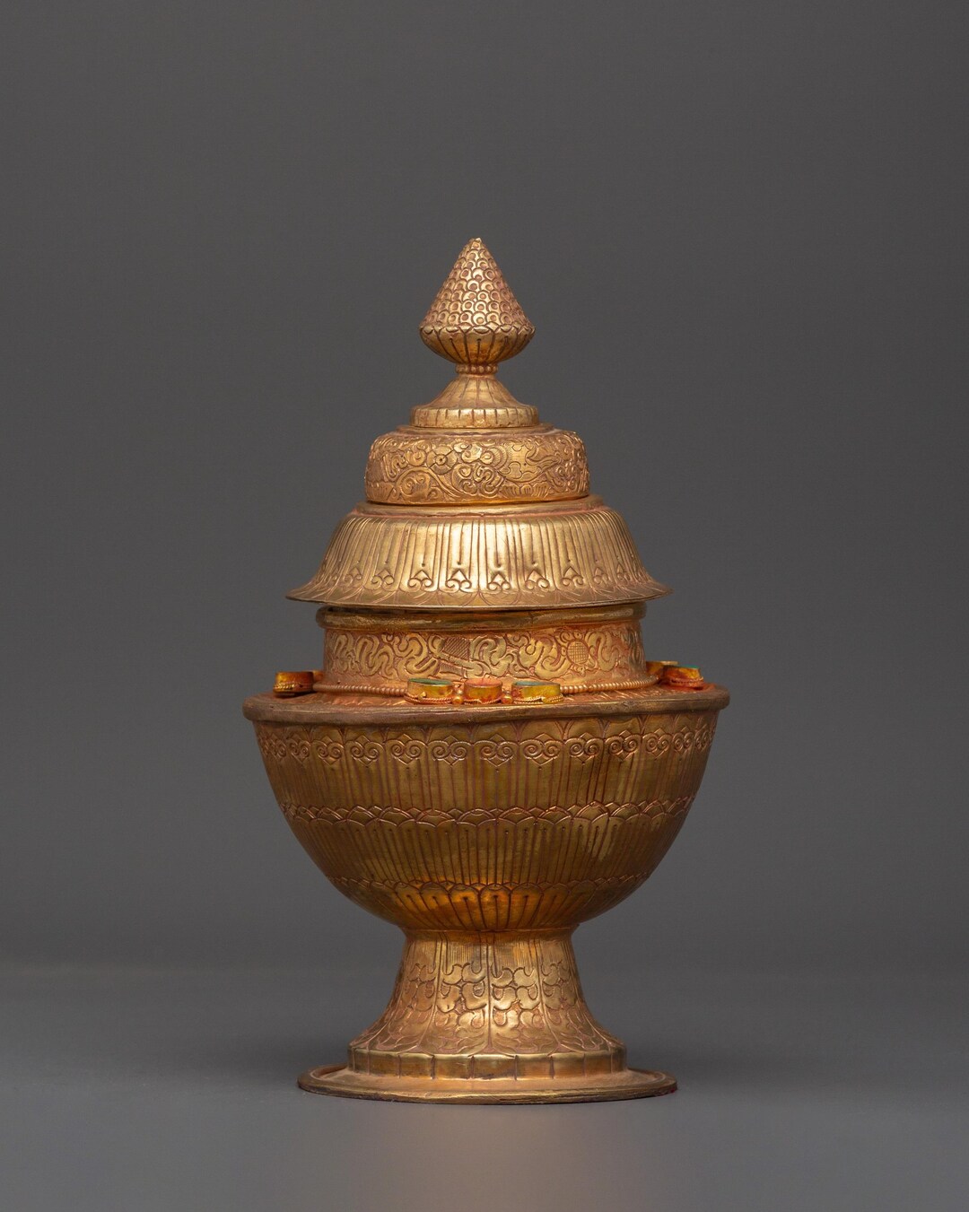 Copper Rice Pot for Ritual Offering | Gold Plated Sacred Buddhist ...