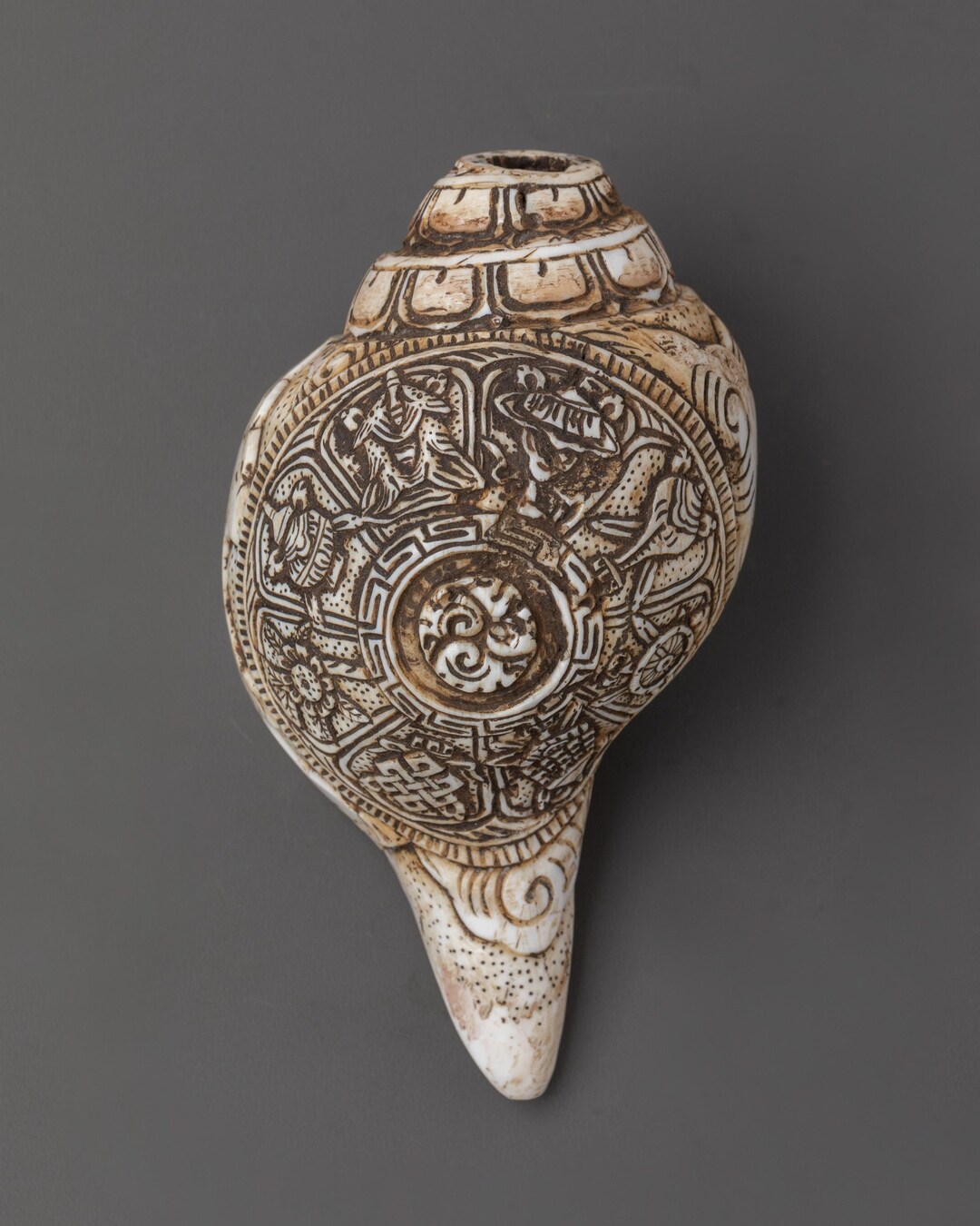 Himalayan Ritual Conch | Hand-carved Buddhist Shankha With Auspicious ...