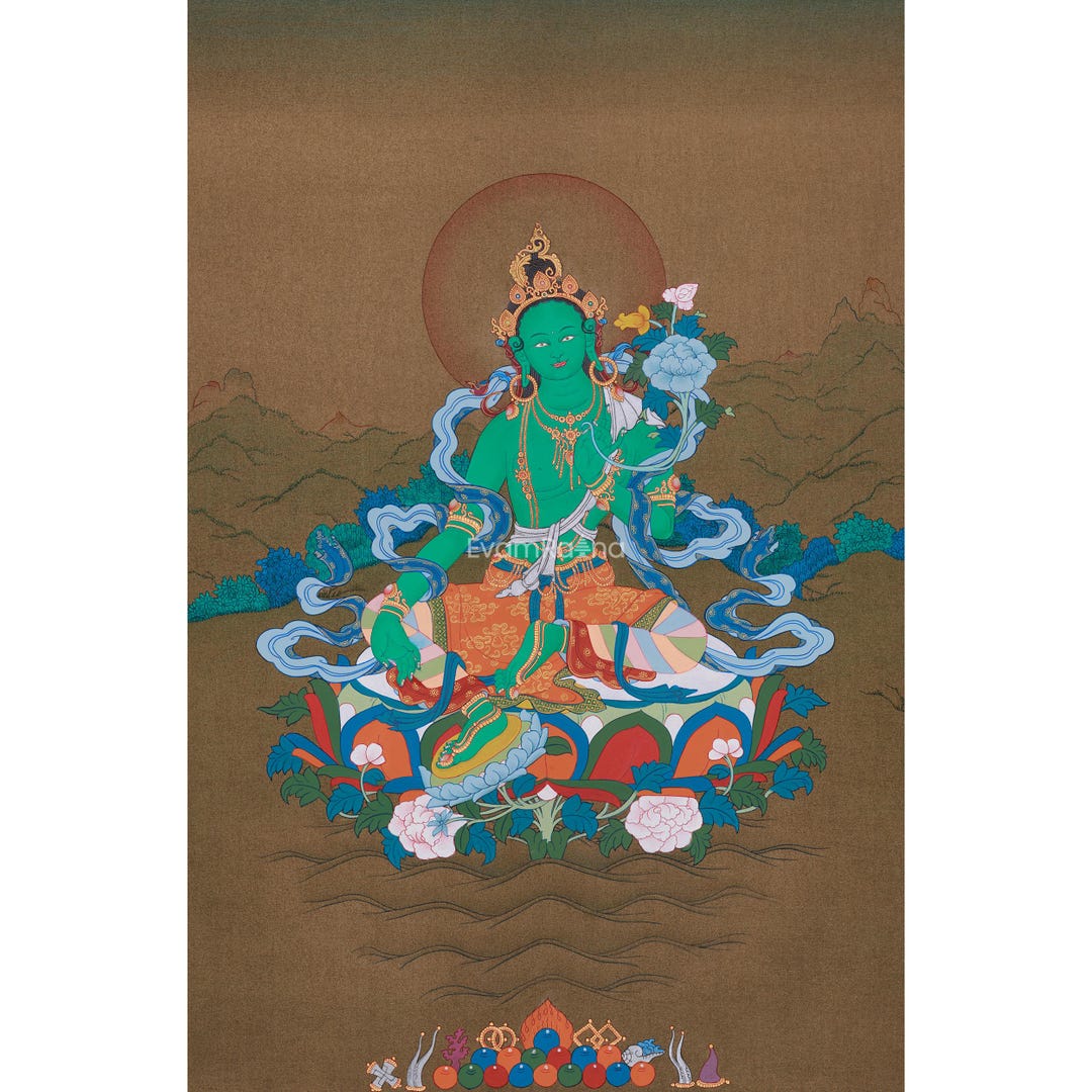 Buddhist Goddess Arya Tara Painting | Green Tara Thangka | Female ...