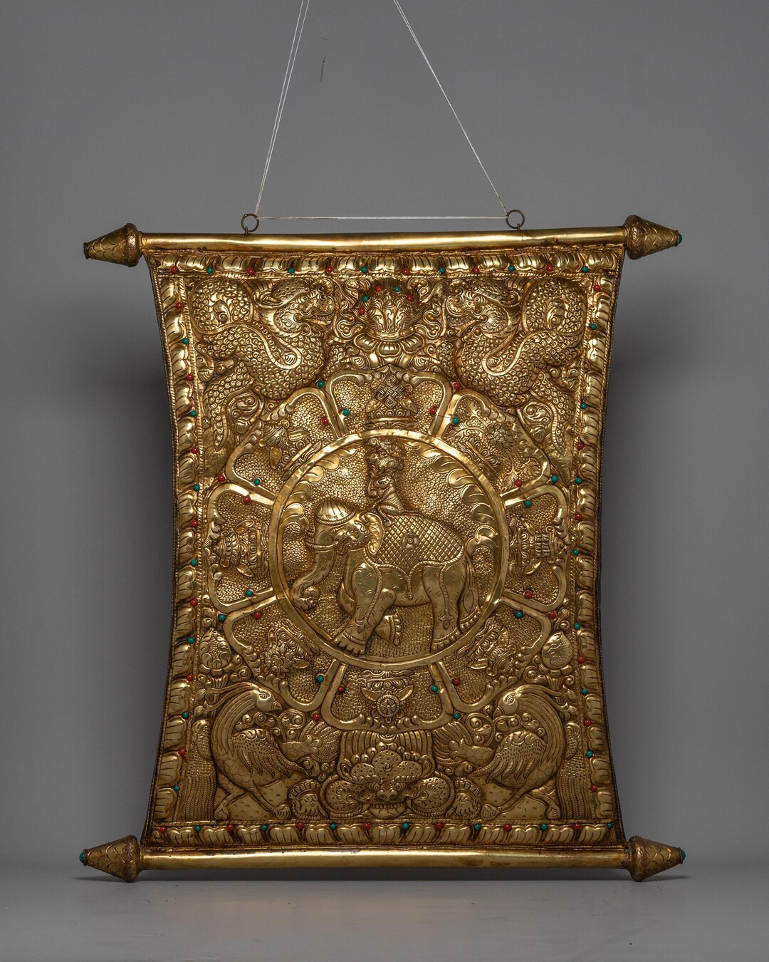 The Four Harmonious Friends Metal Thangka Wall Hanger | Tibetan ...