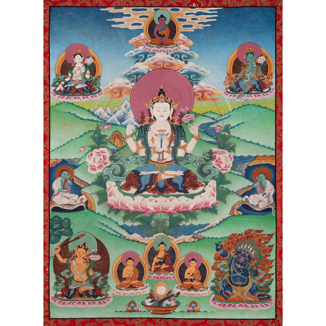 Avalokiteshvara Thangka Print | Compassionate Buddha Art | Featuring ...