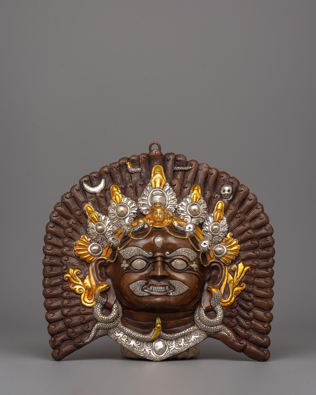 Gold Silver-plated Mahakala Mask | Buddhist Protection Mask | Mahakala ...
