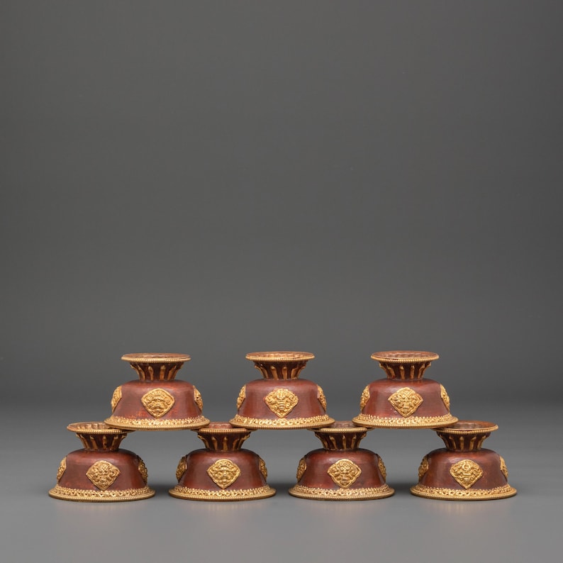 Spiritual Altar Offering Set | Copper Gold Plated Water Offering Bowls ...