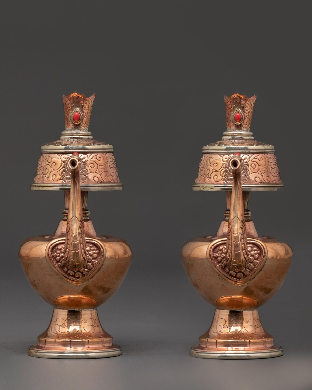 Handcrafted Bumpa Set With Crown Lids | Tibetan Ritual Offering Vessels ...