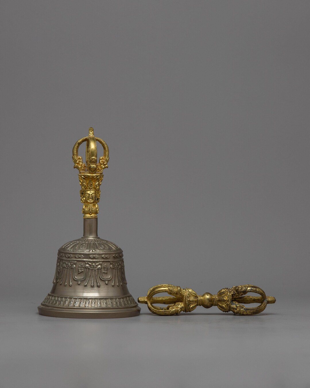 24K Gold-plated Bronze Vajra and Bell Set | Tibetan Meditation Altar ...