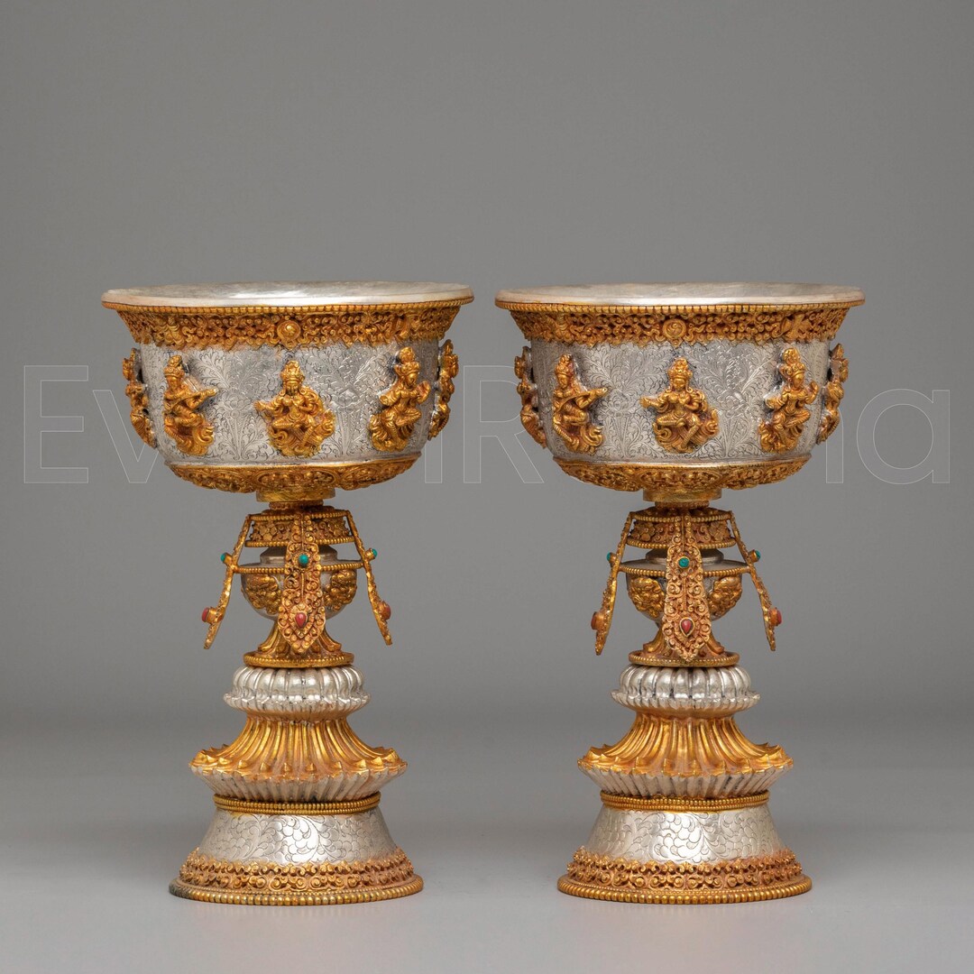 Tibetan Ritual Butter Lamp Set | Handcrafted Sacred Offering Lamps ...