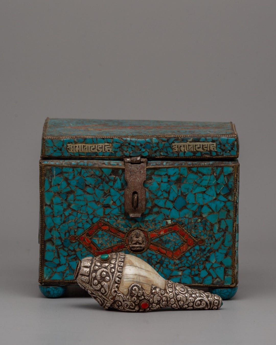 Handmade Wooden Tibetan Box With Sankha | Handmade Set With Silver and ...