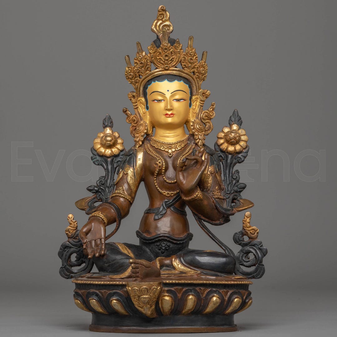 Green Tara Copper Handmade Sculpture | 24K Gold Plated Tibetan Goddess ...