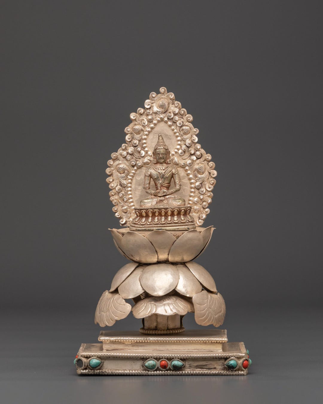Tibetan Sacred Pure Land Amitabha Buddha Statue | Silver Plated ...