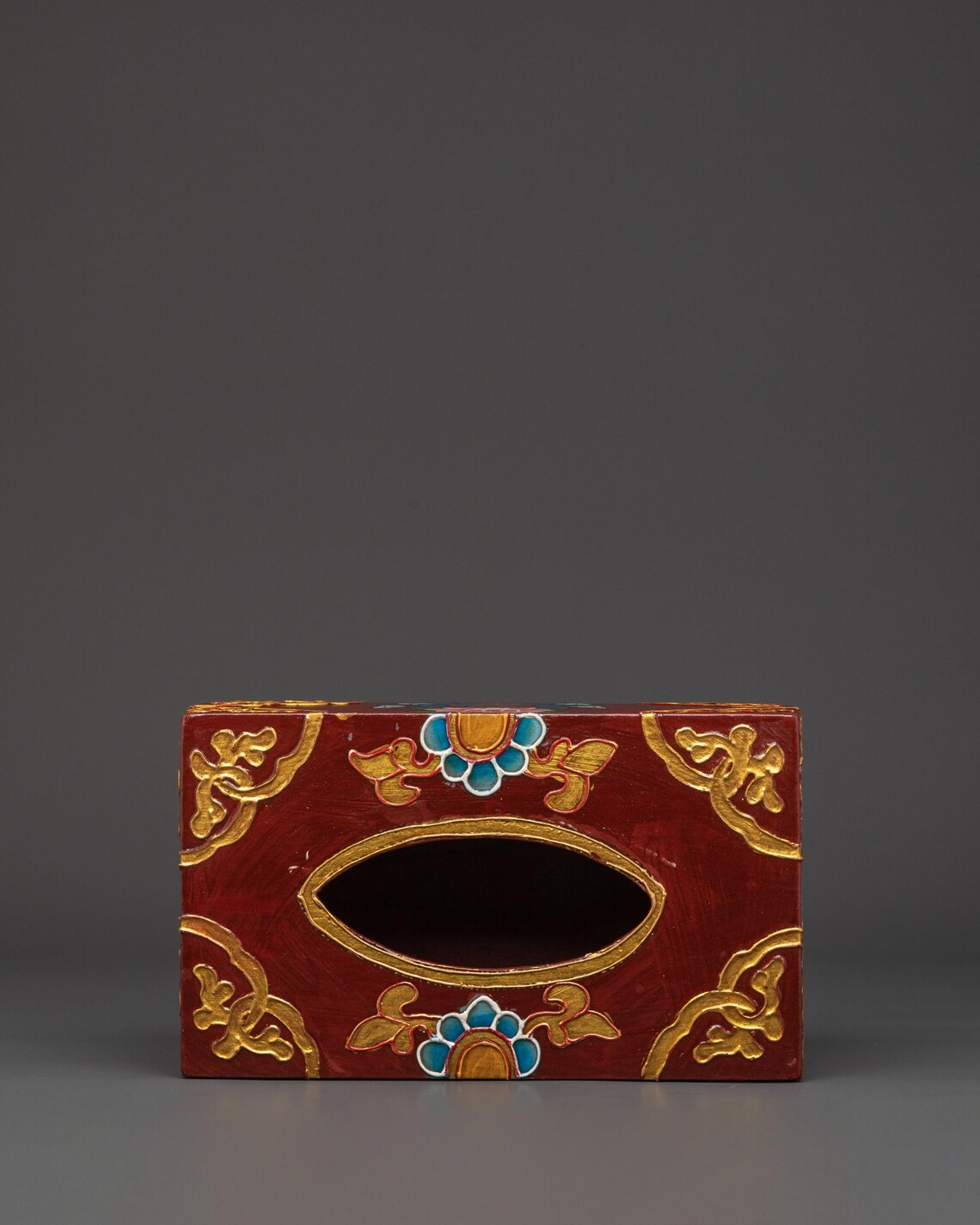 Handcrafted Tibetan Tissue Box With Floral Design | Wooden Body With ...