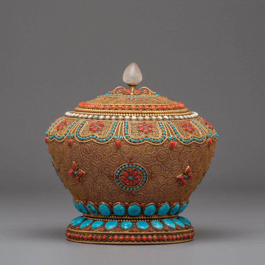 Handcrafted Tibetan Offering Rice Pot | Gold-plated Copper Pot With ...