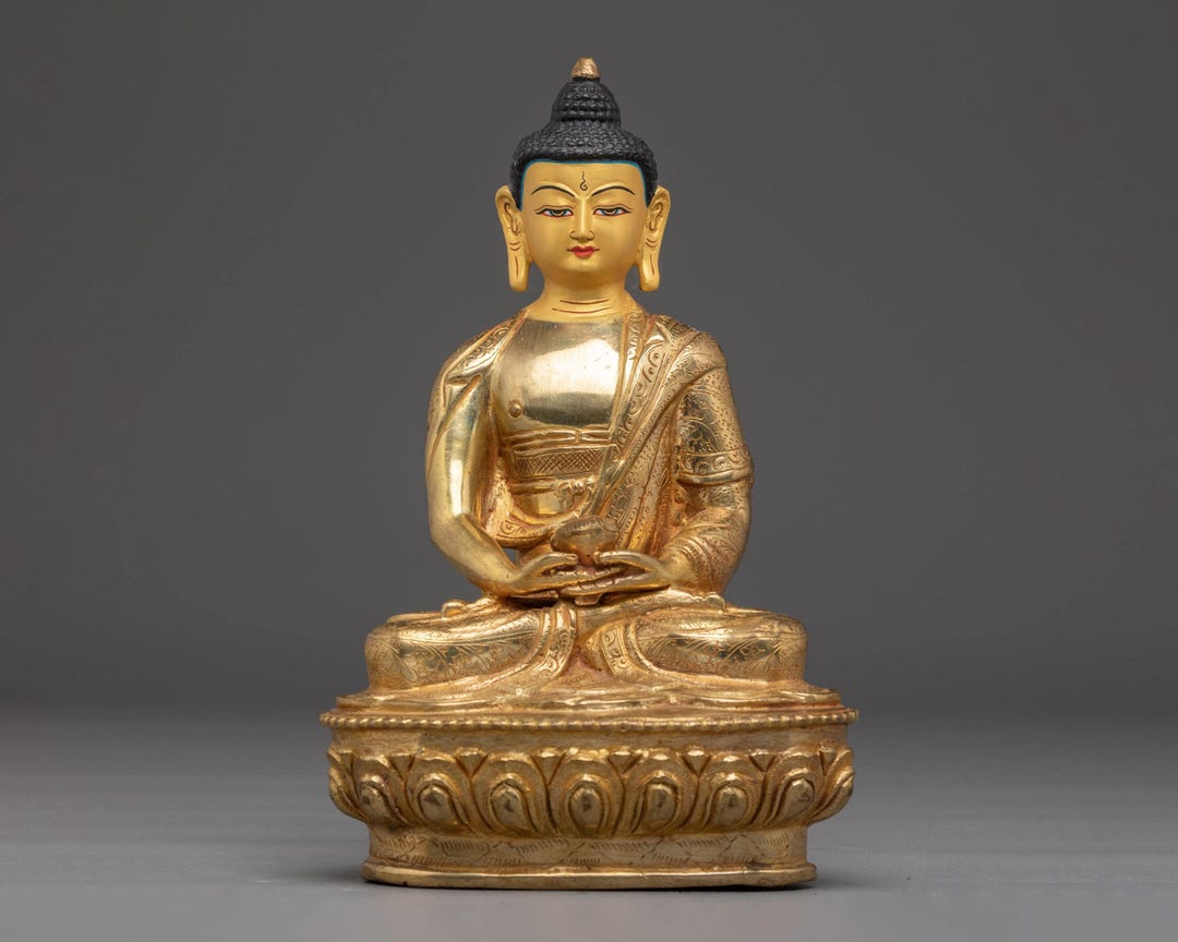 Serene Radiant Statue of Amitabha Buddha – 24K Gold Gilded Copper ...