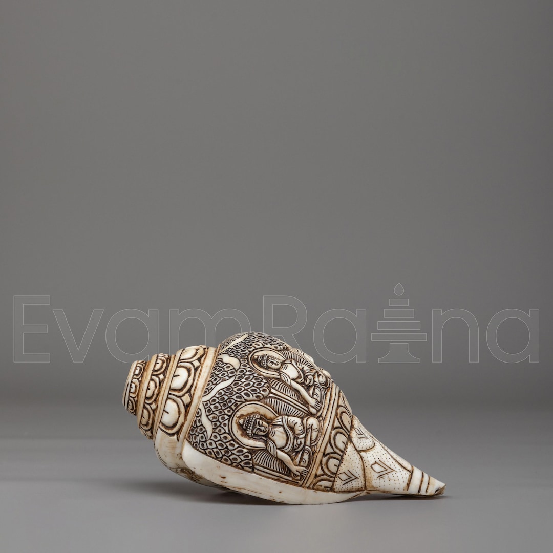 Himalayan Buddhist Conch Shell | Handcrafted Tibetan Ritual Offering ...