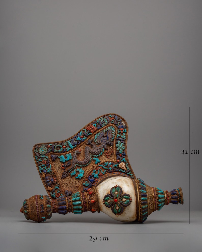 Tibetan Ritual Conch Shell (shankha) With Precious Stones | Spiritual ...