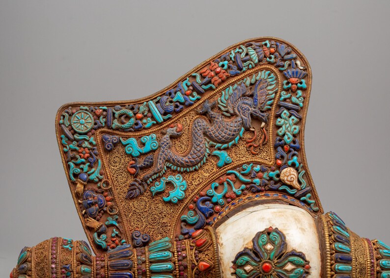 Tibetan Ritual Conch Shell (shankha) With Precious Stones | Spiritual ...