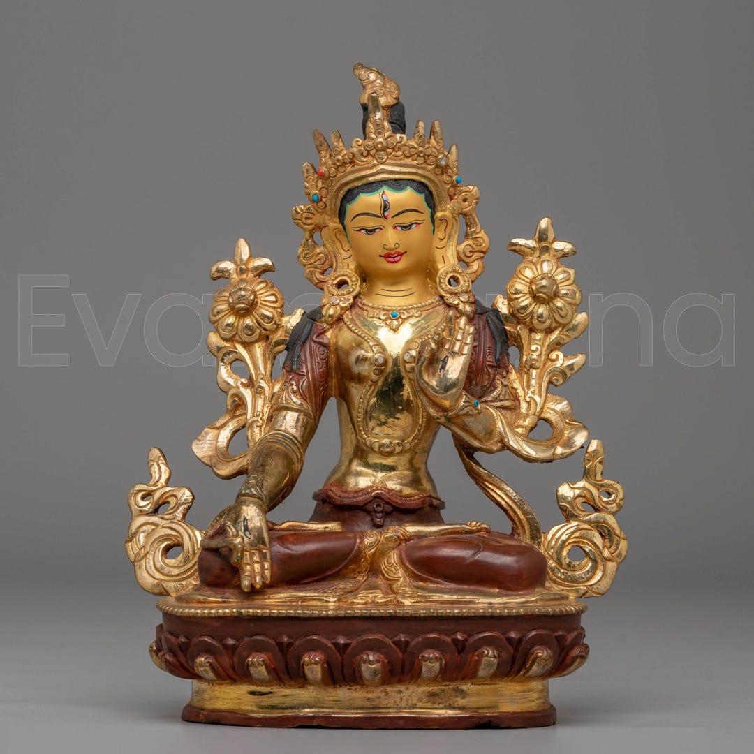 Traditional Tibetan Green Tara Statue | 24K Gold Plated Copper Statue ...