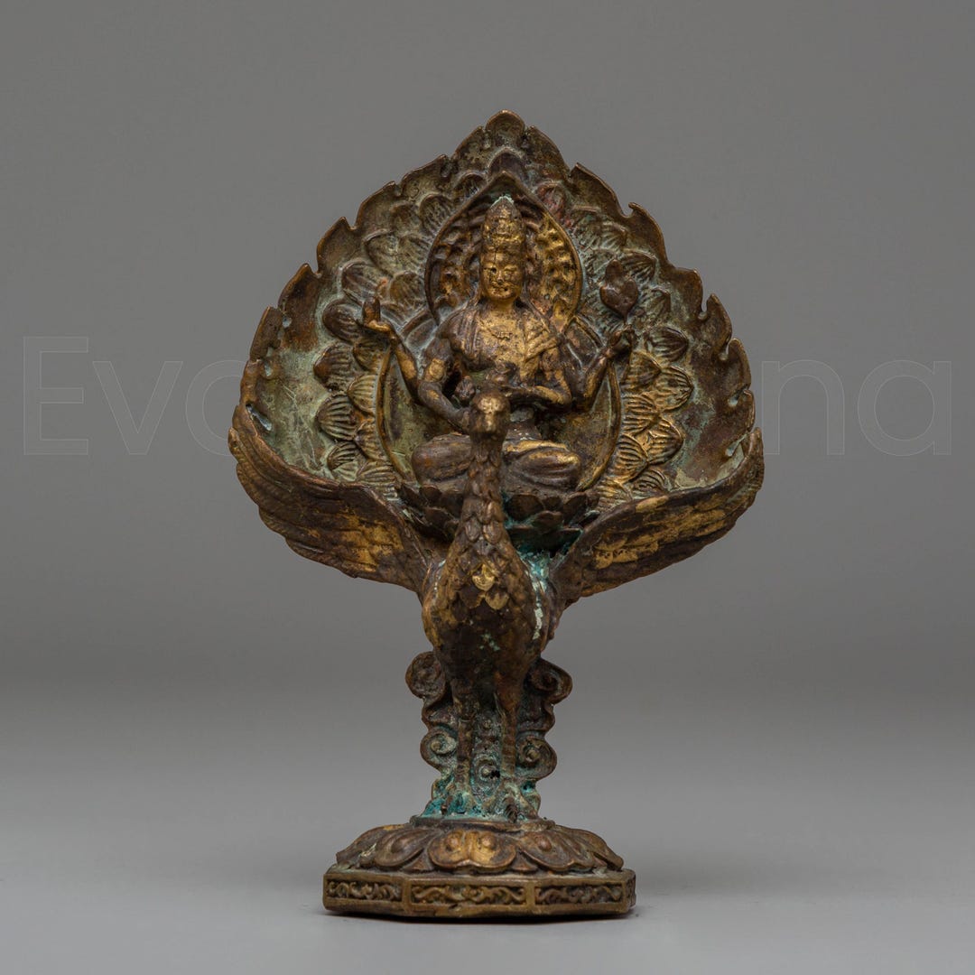 Statue of Mahamayuri | Gold Plated Copper Peacock Goddess Figurine for ...