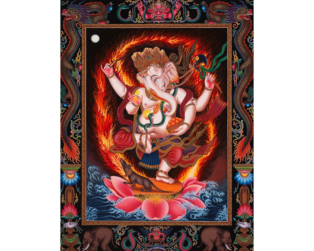 Newari Ganesh Thangka Digital Prints | 4armed Ganesh Prints| for Peace ...
