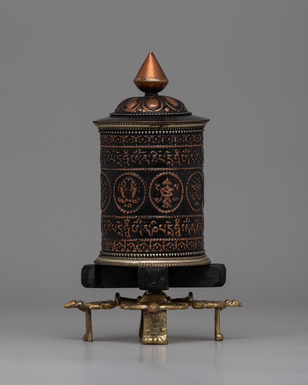 Copper Brass Wood Prayer Wheel for Blessings | Buddhist Meditation Tool ...