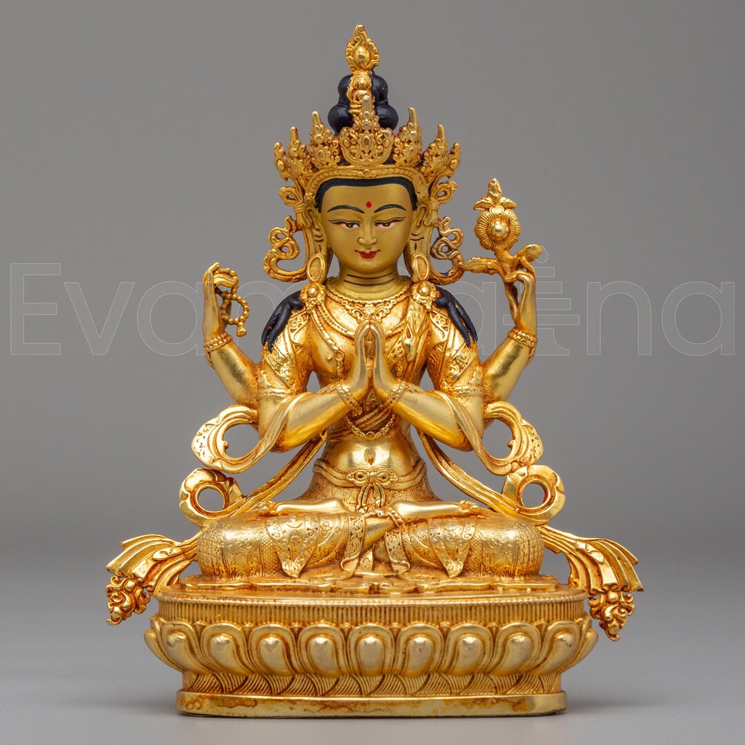 Handmade Chenrezig Buddhist Statue | Compassionate Bodhisattva | Golden ...