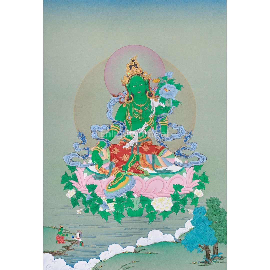 Buddhist Goddess Arya Tara Thangka | Original Green Tara Painting ...