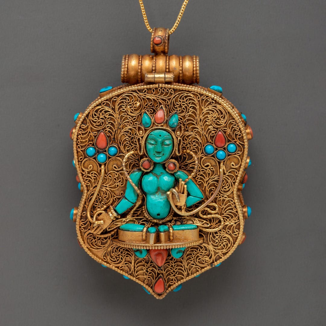 Handcrafted Tibetan Ghau Box Locket With Turquoise | Sacred Buddhist ...