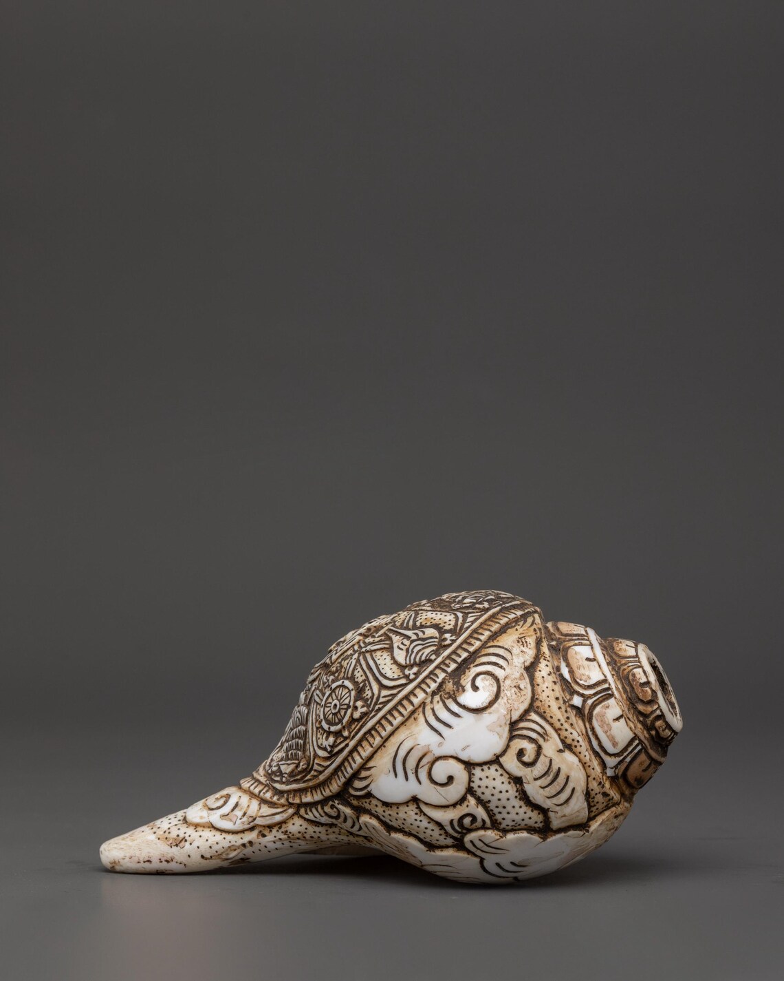 Himalayan Ritual Conch | Hand-carved Buddhist Shankha With Auspicious ...