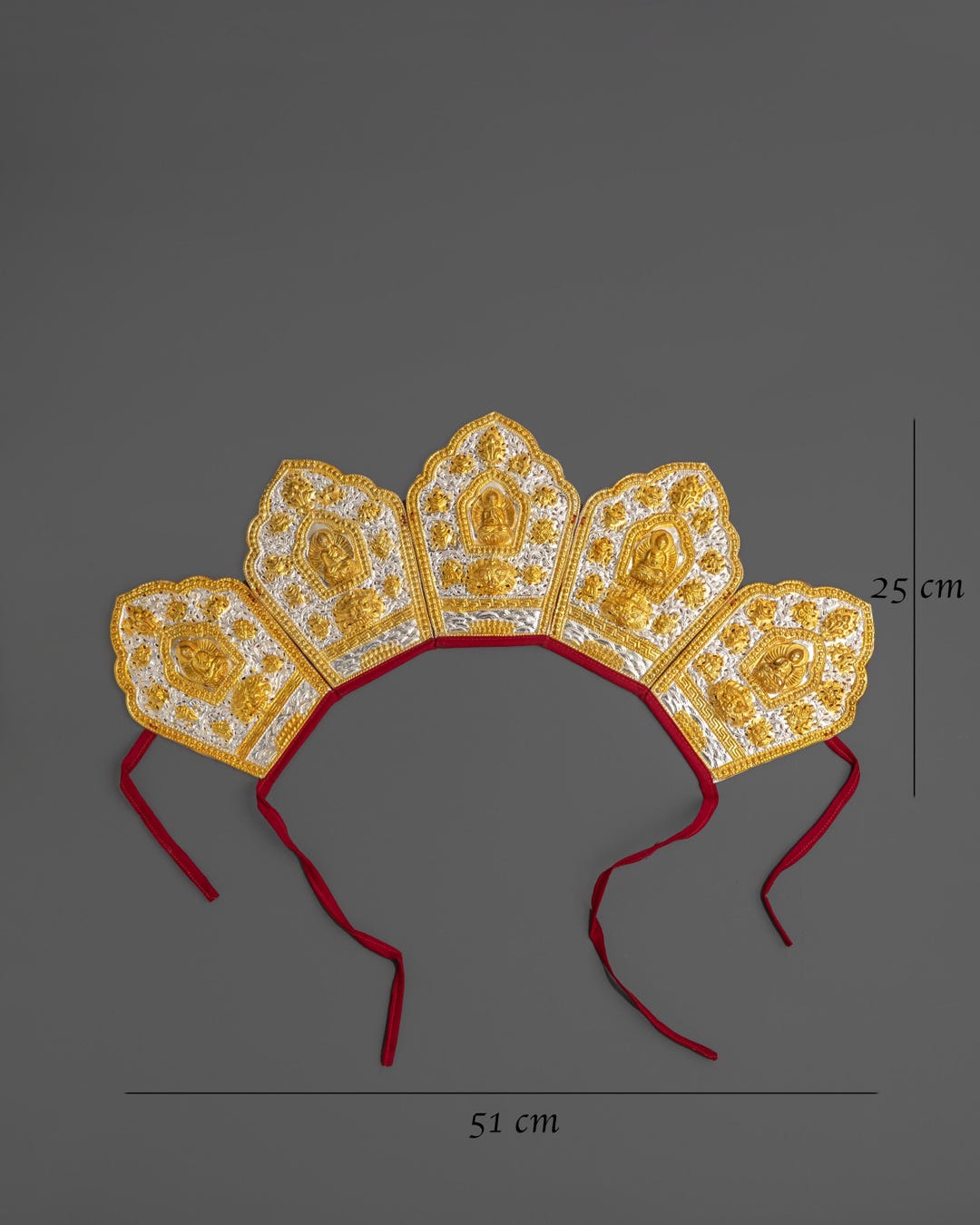 Tibetan Rig Nga Crown | Five-buddha Ritual Headdress | Gold & Silver ...