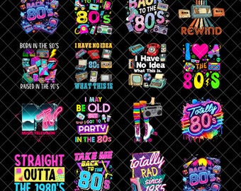 Throwback to the 80s Bundle, 80s Graphics, Png Bundle, Back to 80s, 80s ...