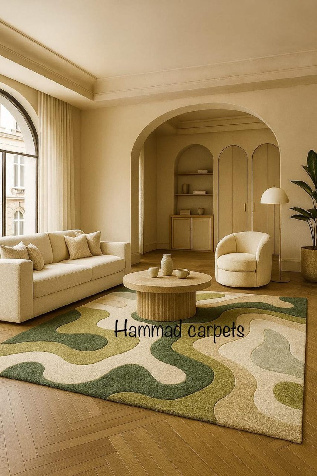 Buy Modern Abstract Wavy Green Area Rug – Soft Geometric Carpet for ...