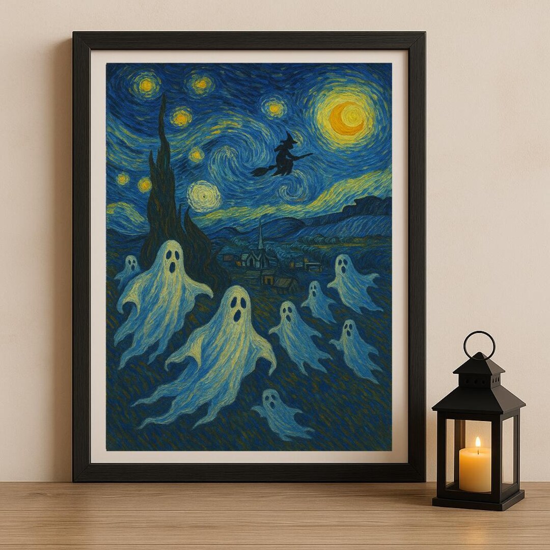 Van Gogh Halloween Ghosts Art Print: Spooky Starry Night (digital ...