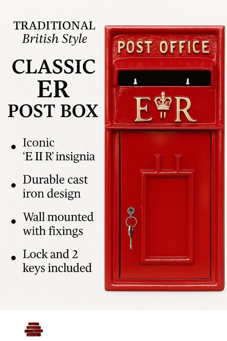 Post Box ER Design Red Wall Mounted Mailbox, Cast Iron Lockable With ...