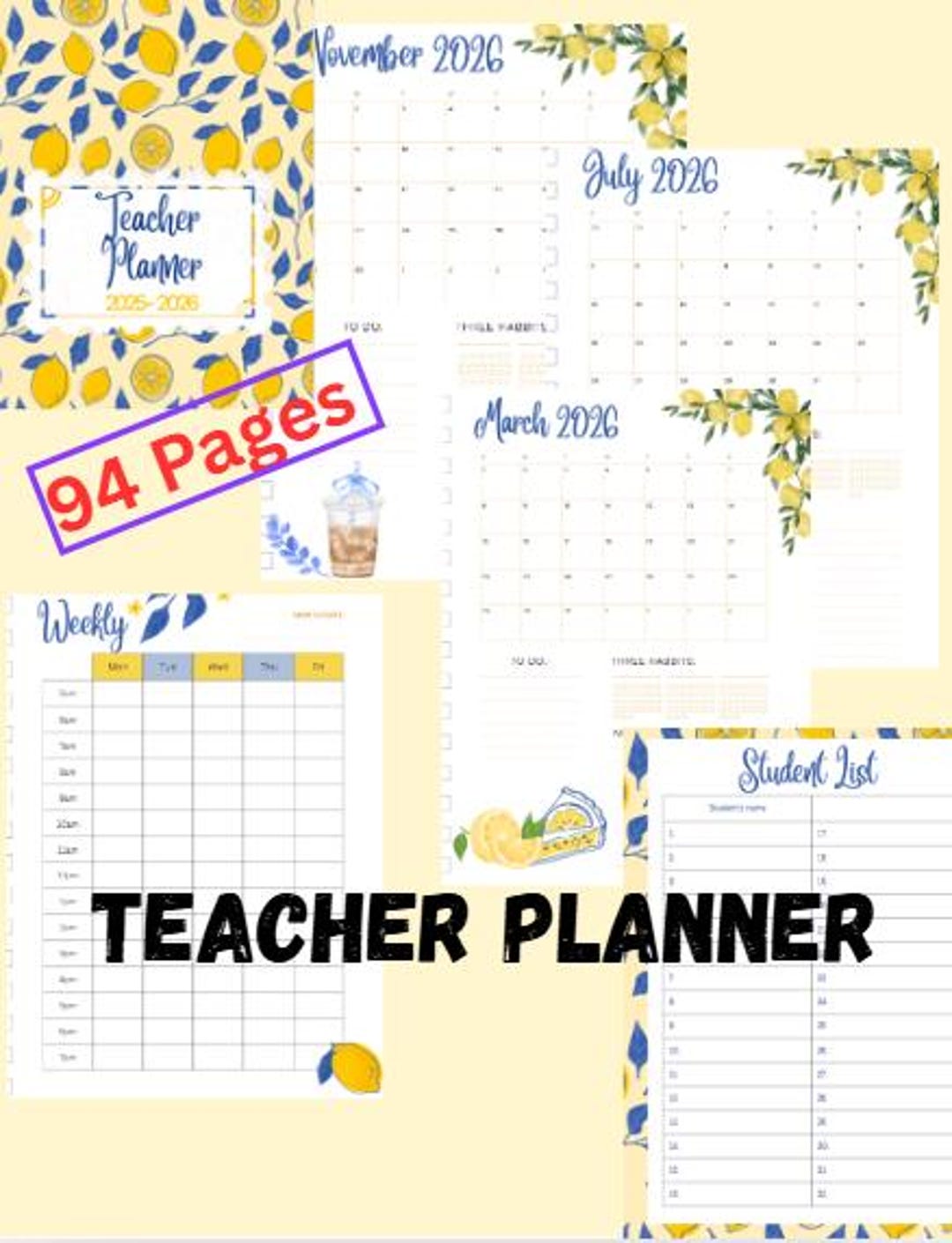 Teacher Planner| 2025-2026 | Lemon Theme - Etsy