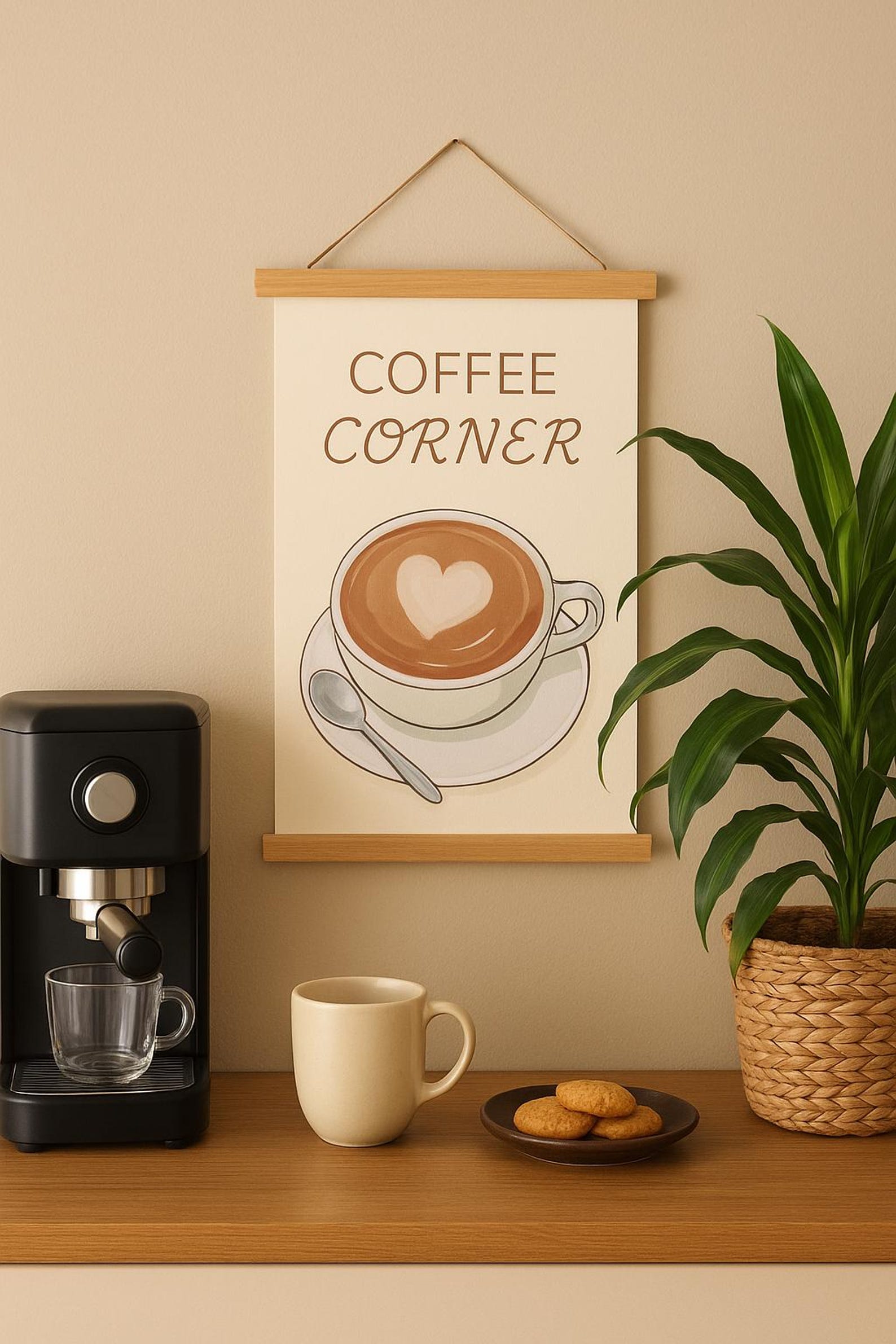 Coffee Corner Digital Wall Art Print | Latte Heart Cup Illustration ...