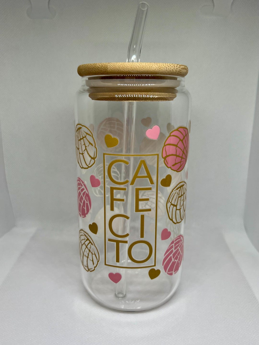 Cafecito Y Conchas Bread 16 Oz Glass Cup Tumbler Latina Design Coffee ...