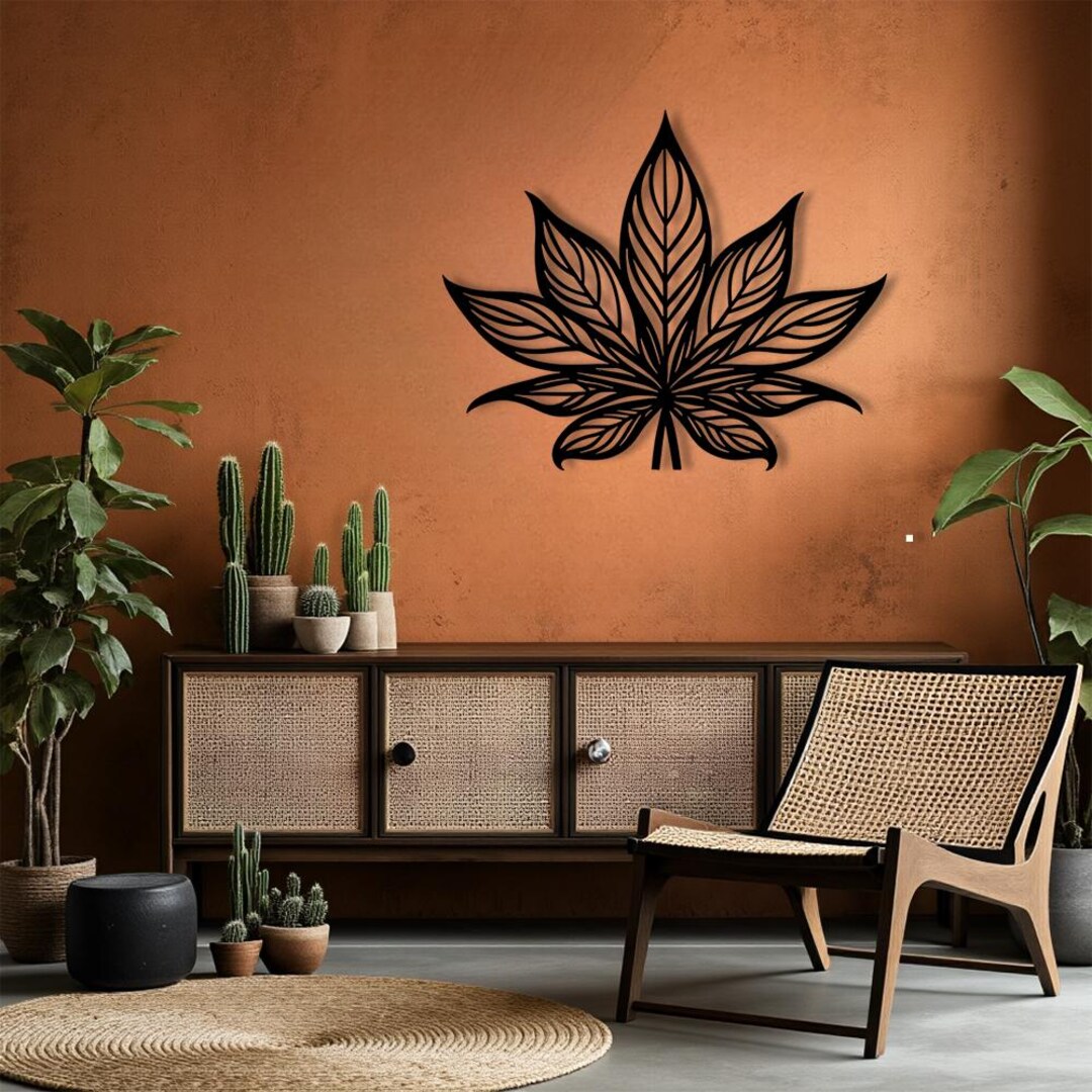 Metal Leaf Wall Art, Minimalist Botanical Wall Decor, Modern Linework ...