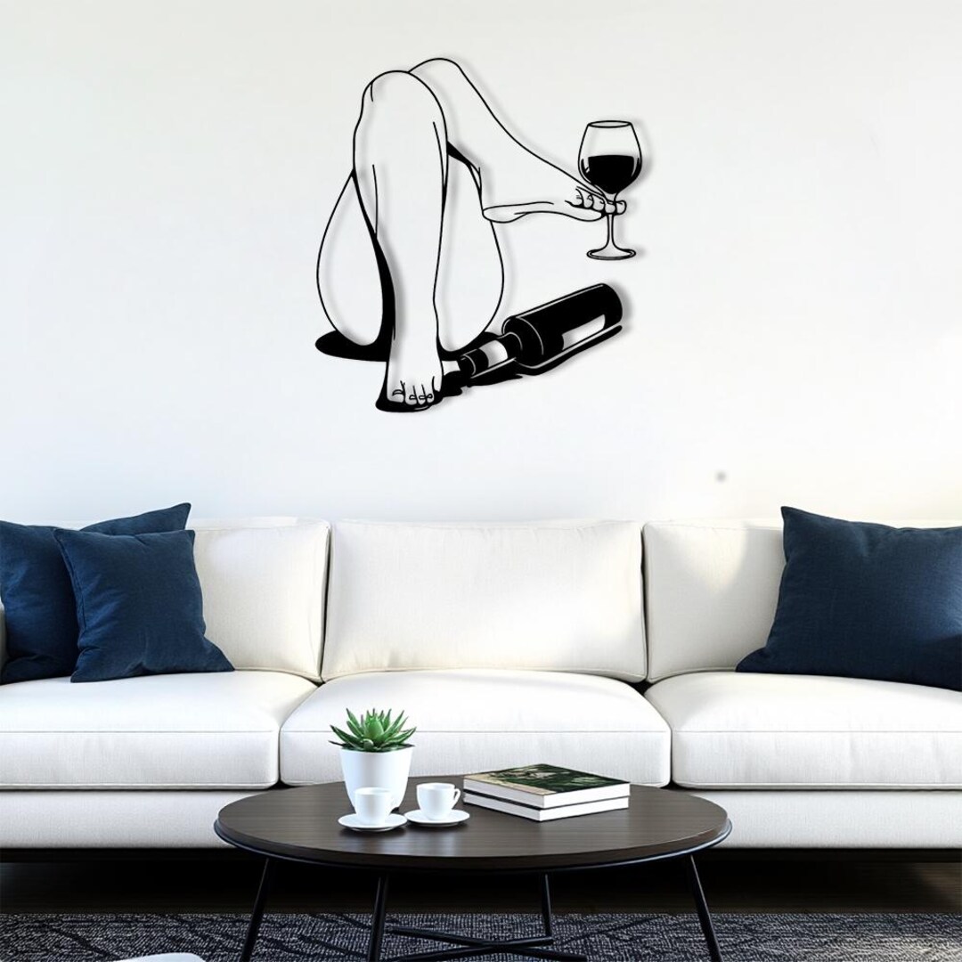 Minimalist Iron Wall Decor, Wine Lover Abstract Line Art, Modern Bar ...