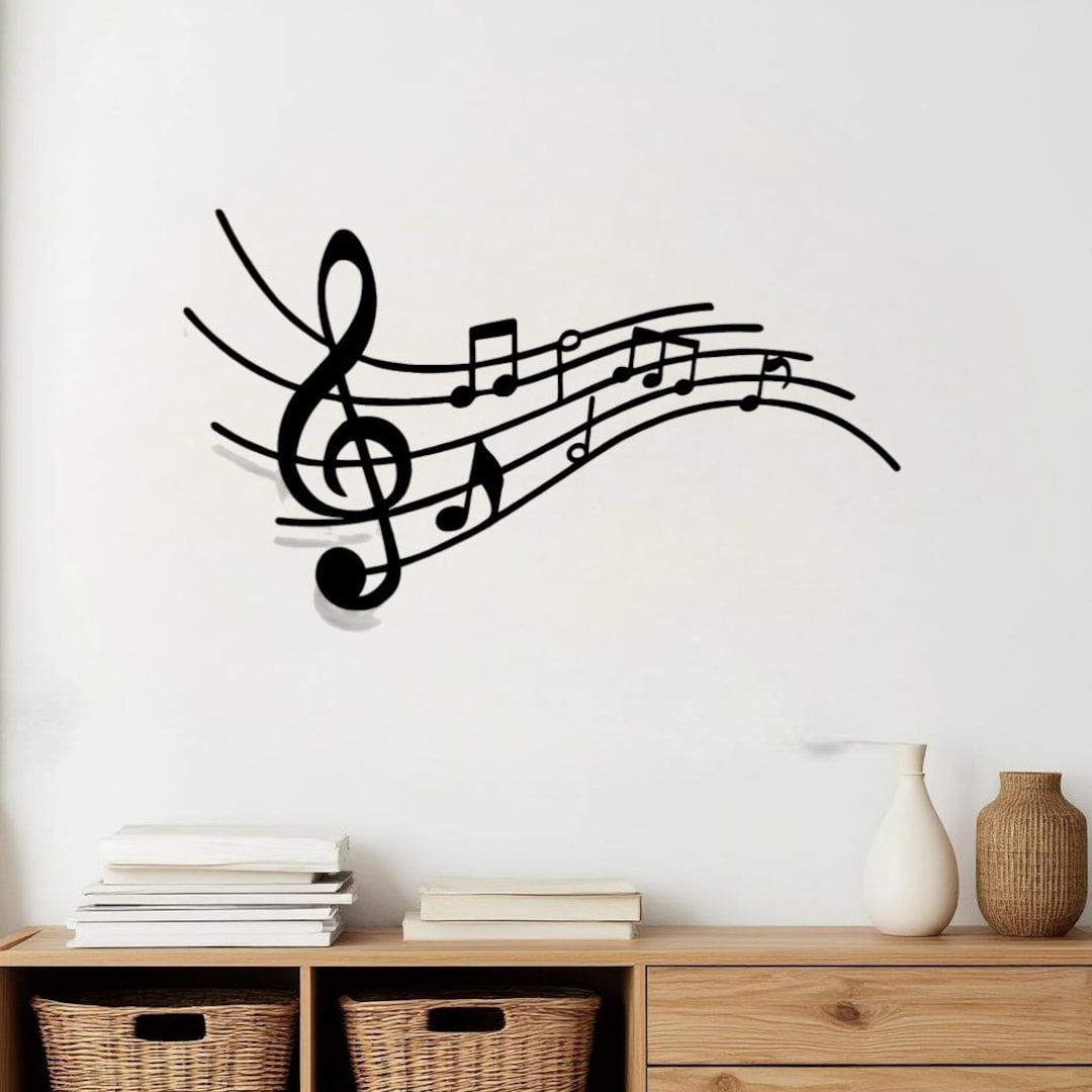 Music Note Metal Wall Art, Black Treble Clef Staff Minimalist Wall ...