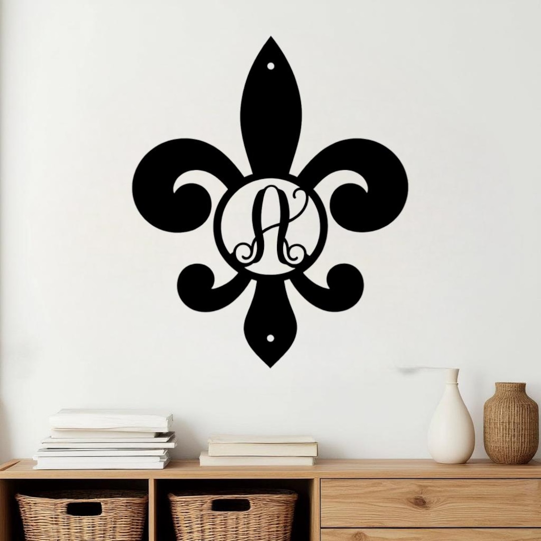 Fleur De Lis Monogram Metal Wall Decor, Elegant Initial Letter Wall Art ...