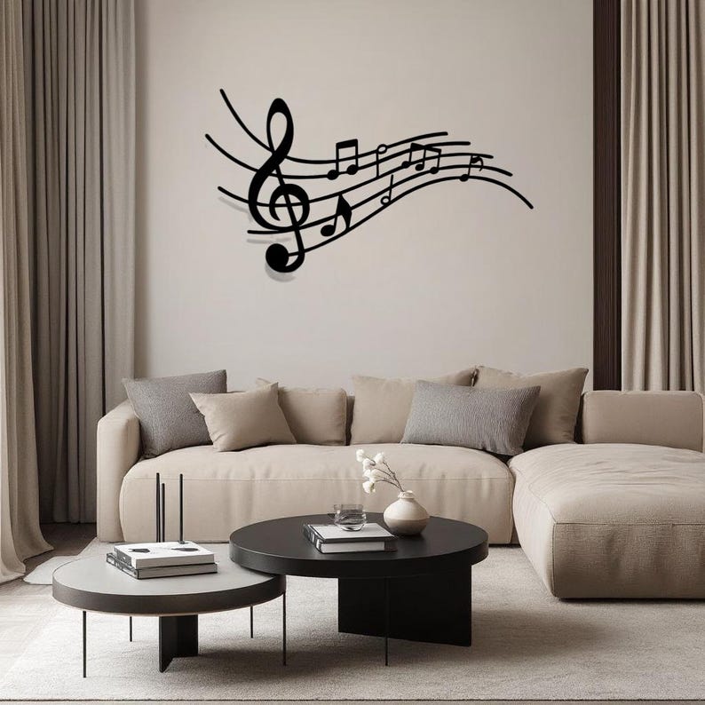 Music Note Metal Wall Art, Black Treble Clef Staff Minimalist Wall ...