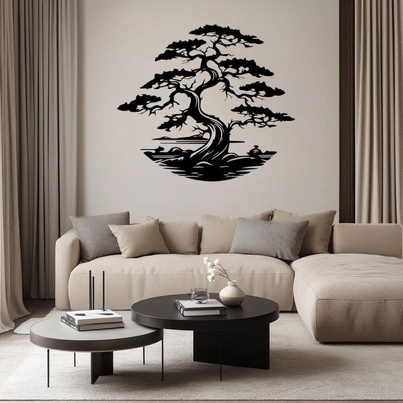 Bonsai Tree Metal Wall Art, Minimalist Black Iron Wall Sculpture for ...