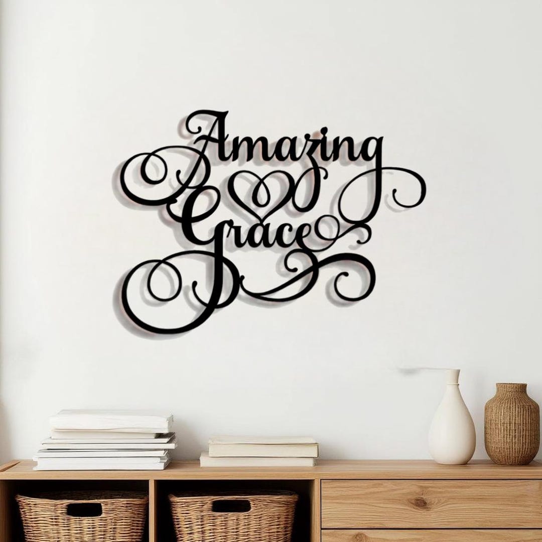 Amazing Grace Metal Wall Art Sign, Cursive Christian Scripture Decor ...