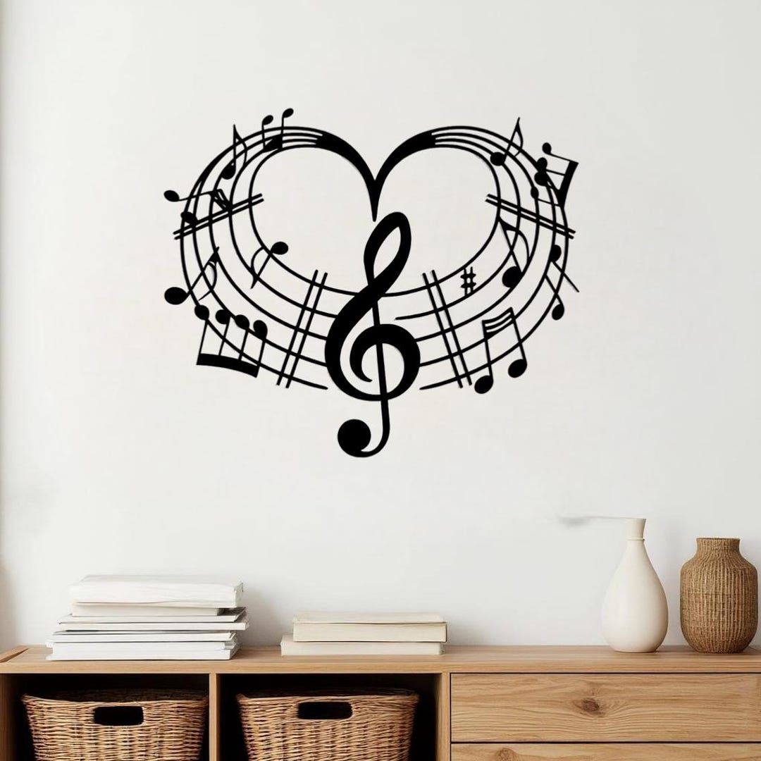 Metal Music Note Heart Wall Art, Black Treble Clef Sheet Music Decor ...