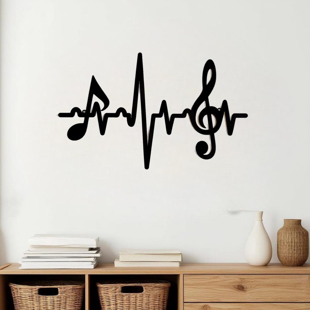 Metal Music Note Heartbeat Wall Art, Black Treble Clef Wall Decor for ...