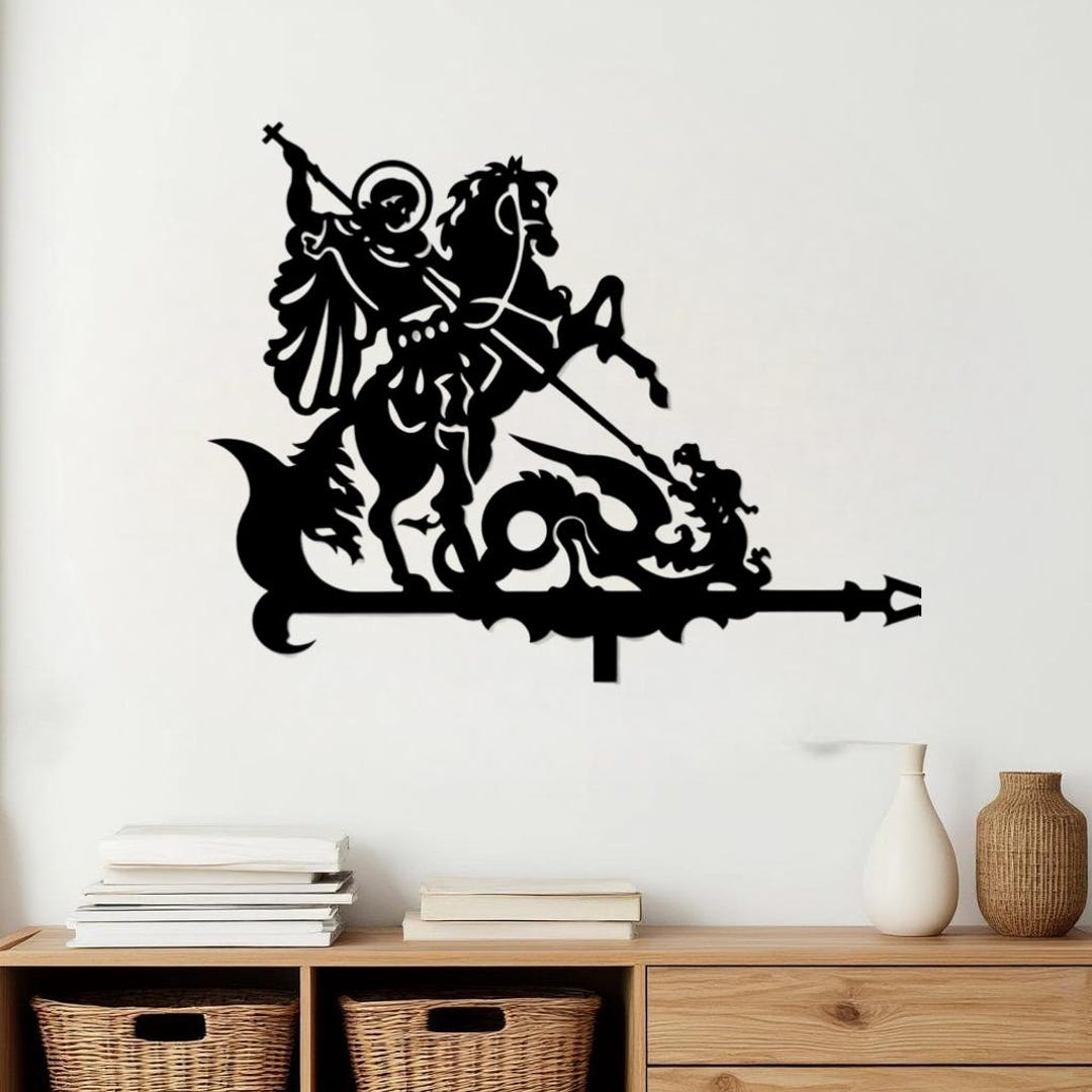 St George Dragon Slayer Metal Wall Art, Black Silhouette Religious ...