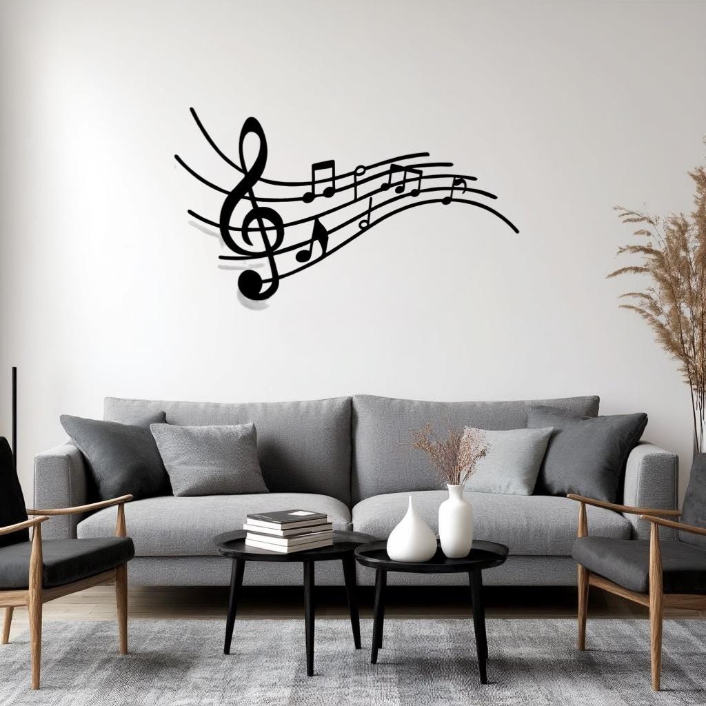 Music Note Metal Wall Art, Black Treble Clef Staff Minimalist Wall ...